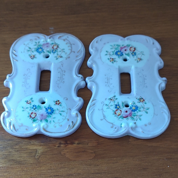 Wall Decor | 2 Floral Ceramic Light Switch Covers Cottagecore Made In ...